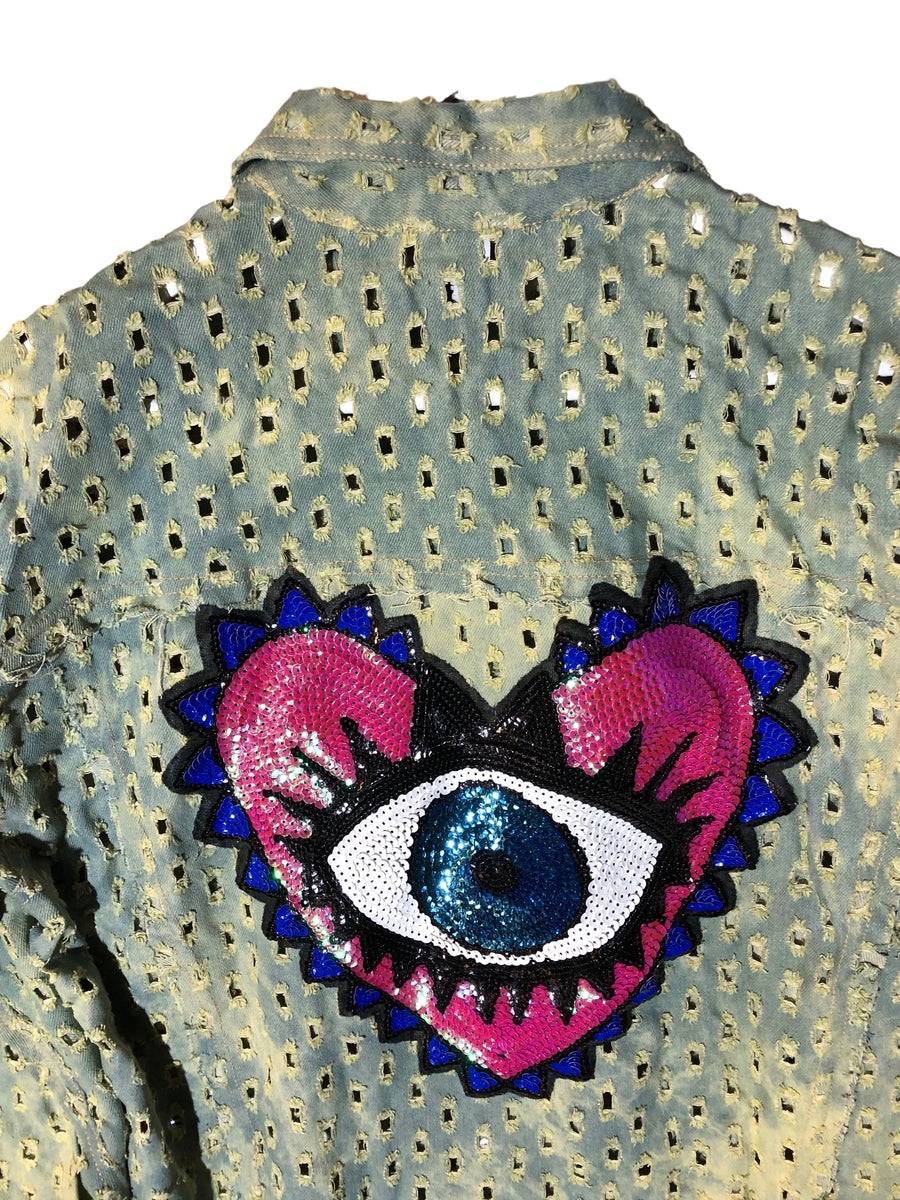 LAST ONE! Embellished Perforated Denim Jacket – Blim Vancouver